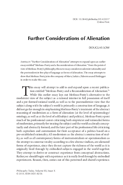 (PDF) Further Considerations on Alienation in advance
