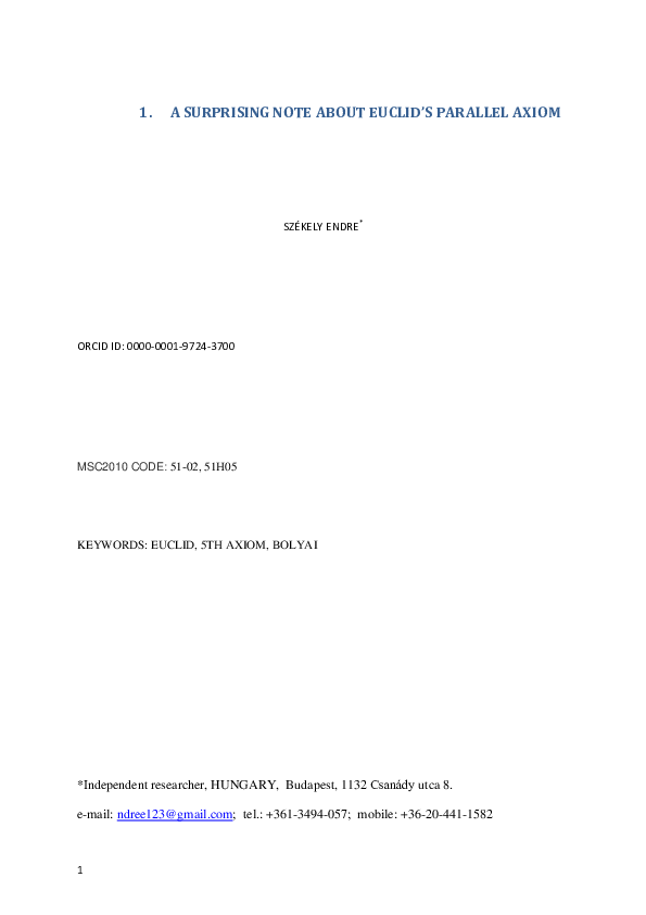 (PDF) 1.a Surprising Note About EUCLID’S Parallel Axiom