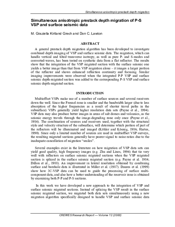 (PDF) Simultaneous anisotropic prestack depth migration of PS VSP and surface seismic data