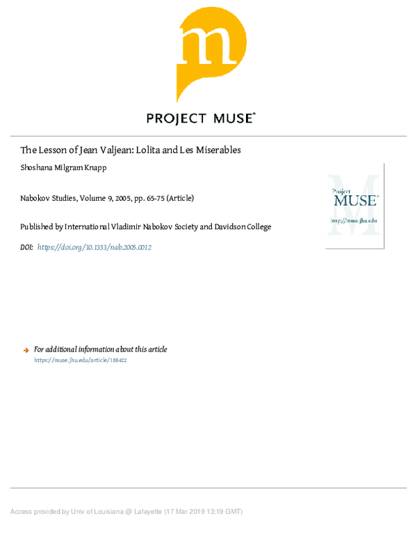 (PDF) The Lesson of Jean Valjean: Lolita and Les Miserables