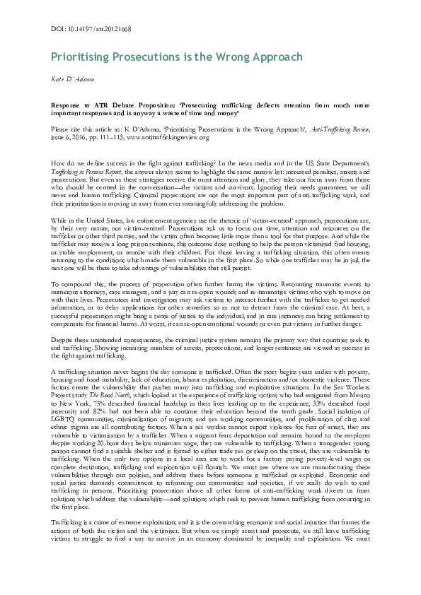 (PDF) Prioritising Prosecutions is the Wrong Approach