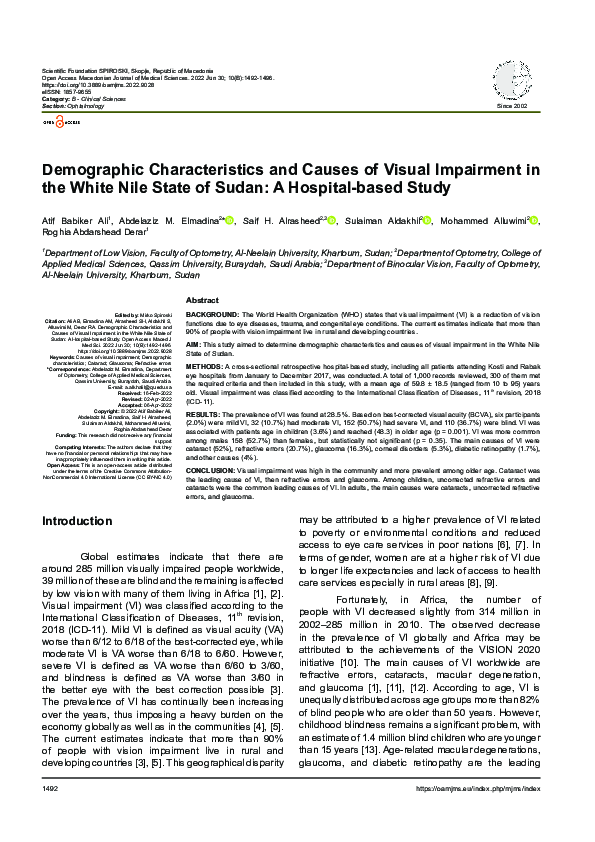 (PDF) Demographic Characteristics and Causes of Visual Impairment in the White Nile State of ...