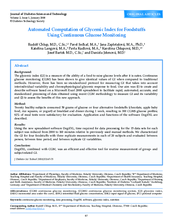 Pdf Automated Computation Of Glycemic Index For Foodstuffs Using Continuous Glucose Monitoring