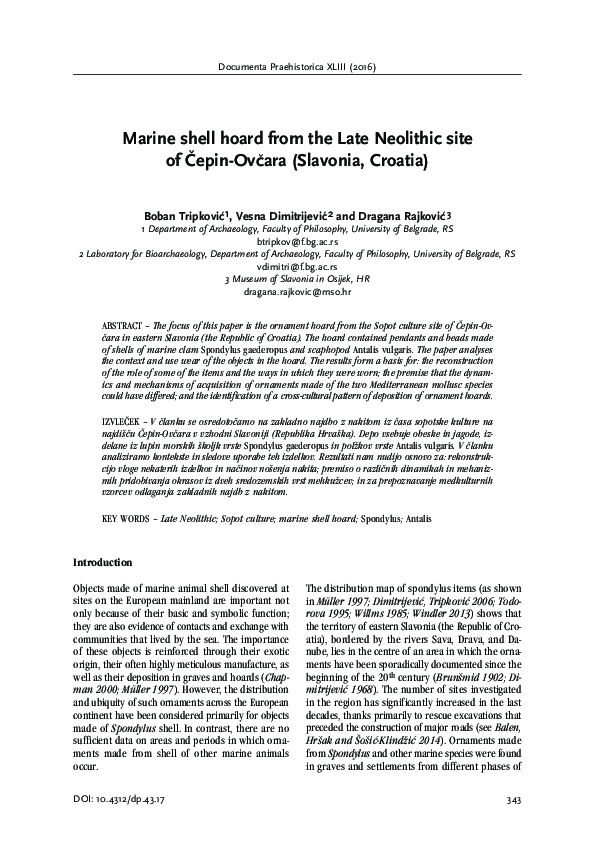 (PDF) Marine shell hoard from the Late Neolithic site of Čepin-Ovčara ...