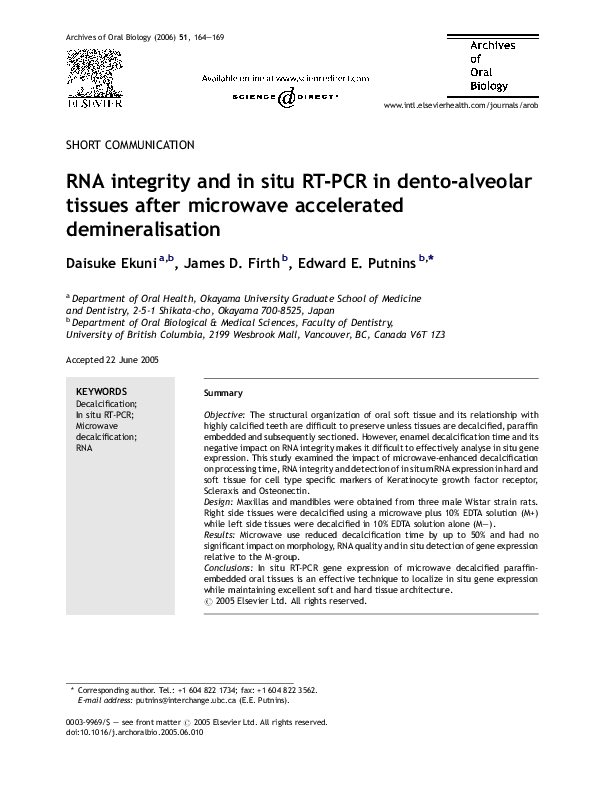 RNA integrity and in situ RT-PCR in dento-alveolar tissues after ...