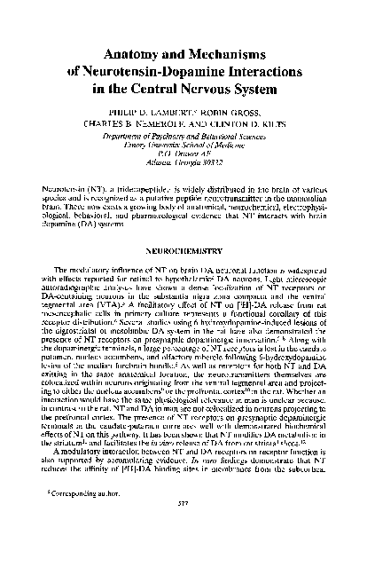 (PDF) Anatomy and Mechanisms of Neurotensin-Dopamine Interactions in the Central Nervous System
