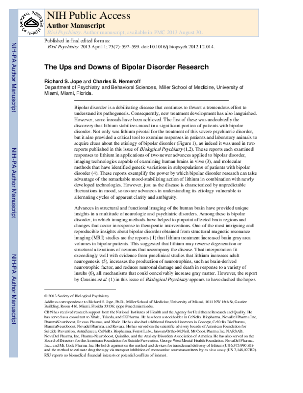 (PDF) The Ups and Downs of Bipolar Disorder Research