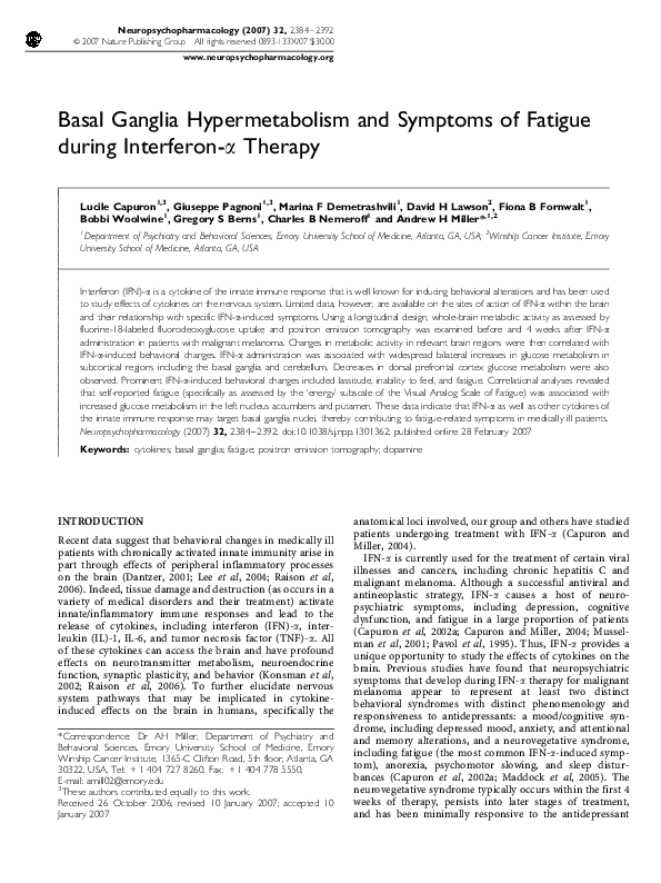 (PDF) Basal Ganglia Hypermetabolism and Symptoms of Fatigue during ...