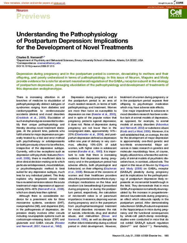 (PDF) Understanding the Pathophysiology of Postpartum Depression ...