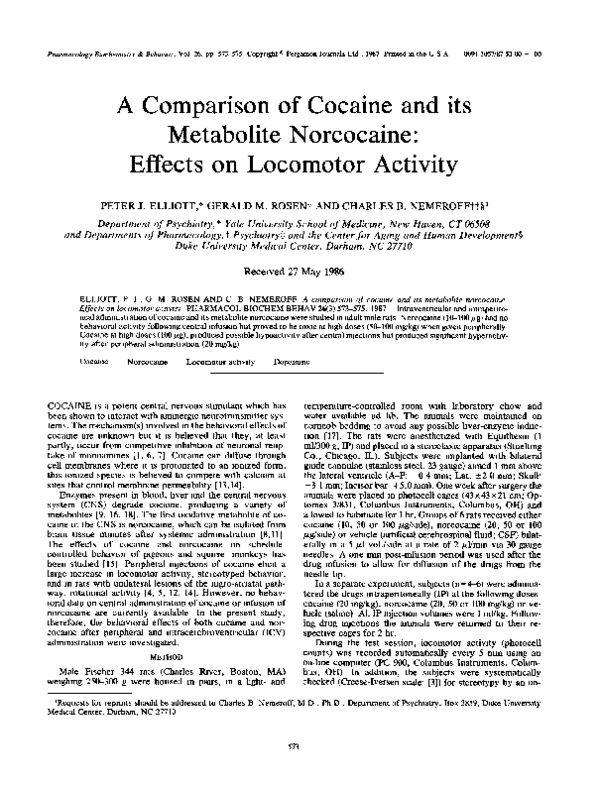 (PDF) A comparison of cocaine and its metabolite norcocaine: Effects on ...