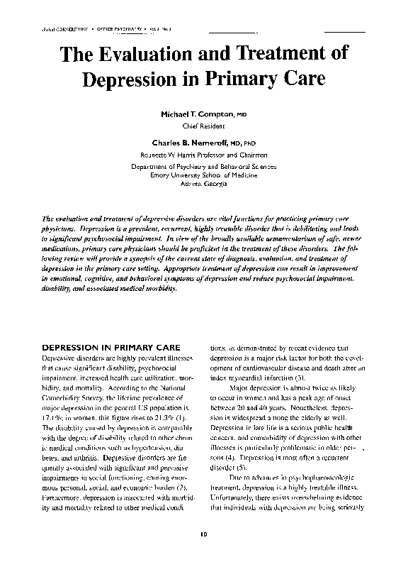 (PDF) The evaluation and treatment of depression in primary care