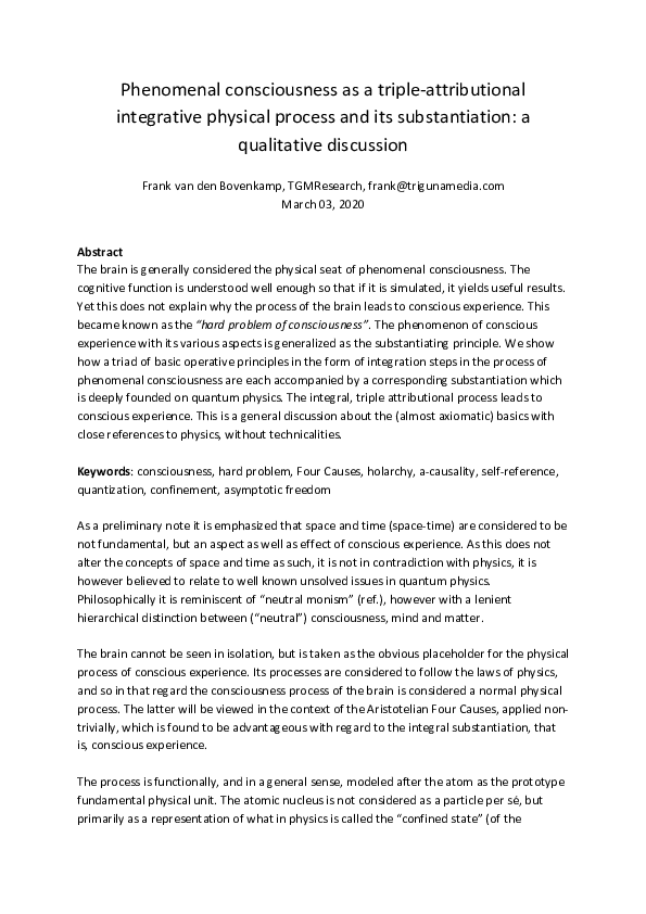 (PDF) Phenomenal consciousness as a triple-attributional integrative ...
