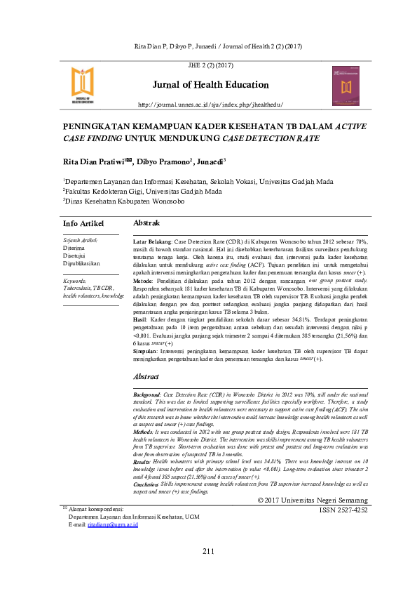 Pdf Peningkatan Kemampuan Kader Kesehatan Tb Dalam Active Case Finding Untuk Mendukung Case