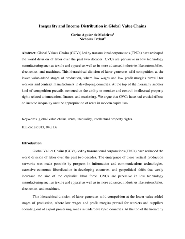 (PDF) Inequality and Income Distribution in Global Value Chains