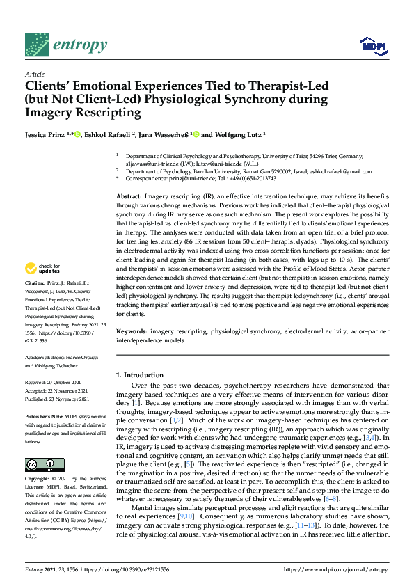 (PDF) Clients’ Emotional Experiences Tied to Therapist-Led (but Not ...