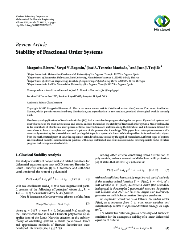 (PDF) Stability of Fractional Order Systems