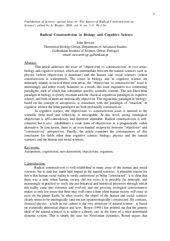 (PDF) Radical Constructivism in Biology and Cognitive Science