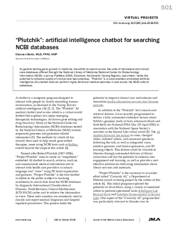 (PDF) Plutchik": artificial intelligence chatbot for searching NCBI ...