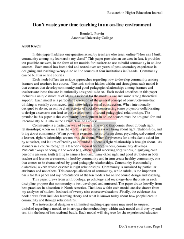 (PDF) Don't Waste Your Time Teaching in an On-Line Environment
