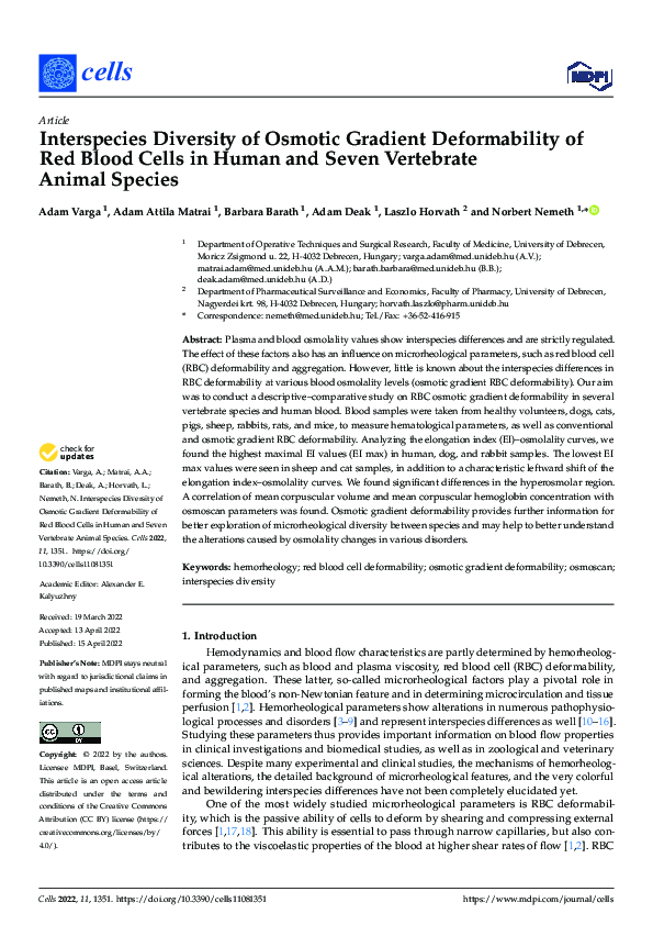 (PDF) Interspecies Diversity of Osmotic Gradient Deformability of Red ...