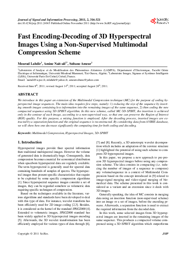 (PDF) Fast Encoding-Decoding of 3D Hyperspectral Images Using a Non ...