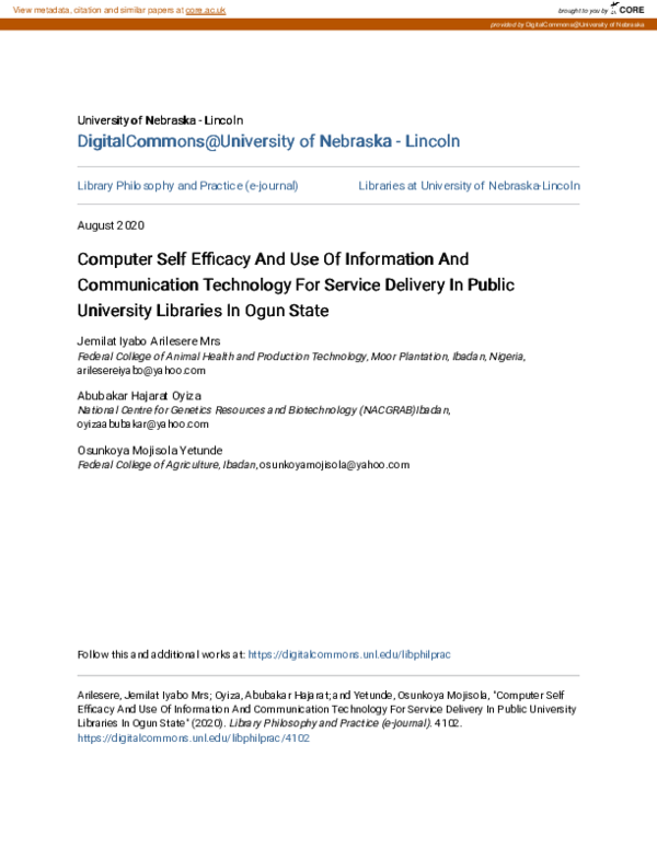 (PDF) Computer Self Efficacy And Use Of Information And Communication ...