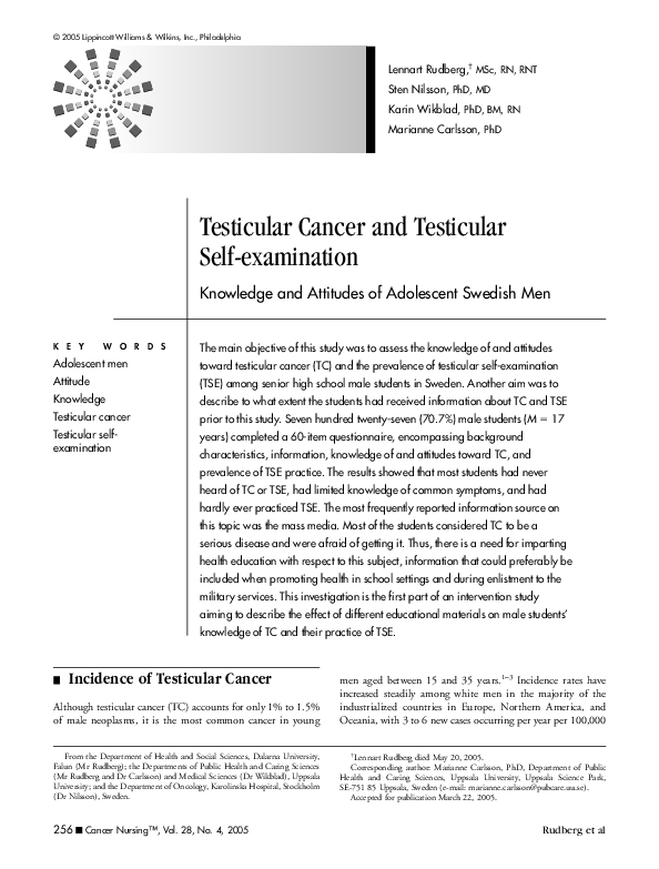 (PDF) Testicular Cancer and Testicular Self-examination