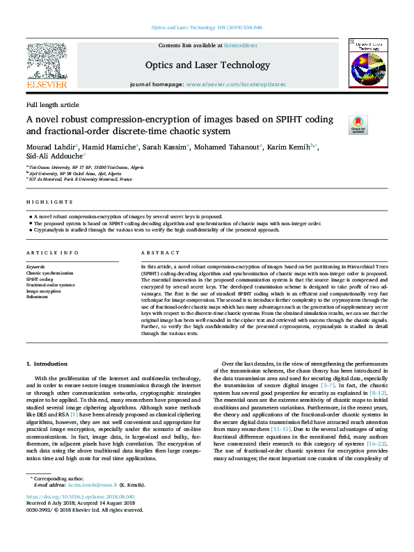 (PDF) A novel robust compression-encryption of images based on SPIHT coding and fractional-order ...