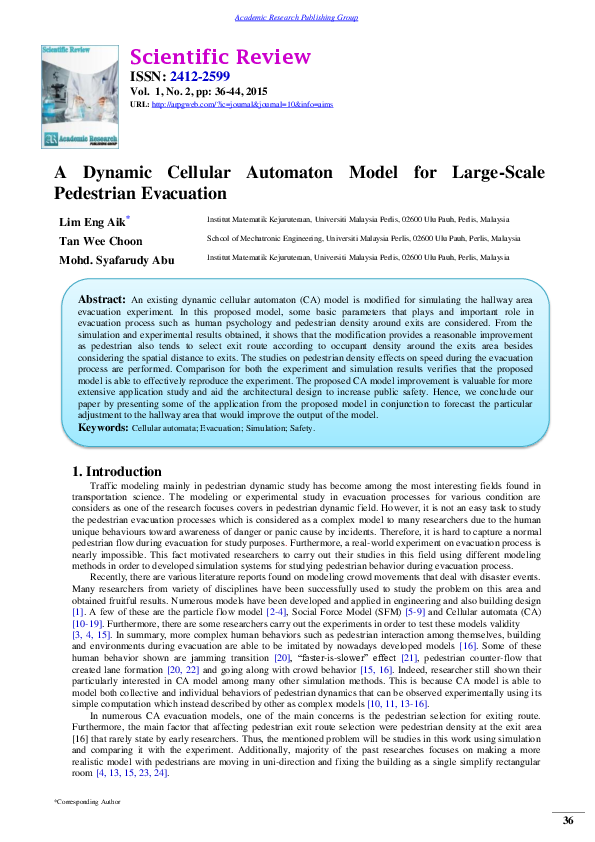 Pdf A Dynamic Cellular Automaton Model For Large Scale Pedestrian Evacuation