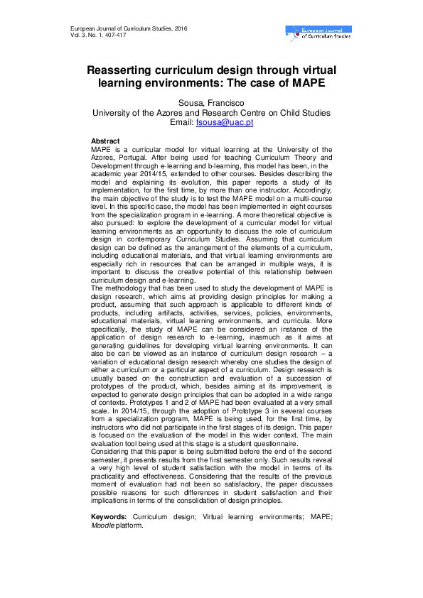 (PDF) Reasserting curriculum design through virtual learning environments : The case of MAPE