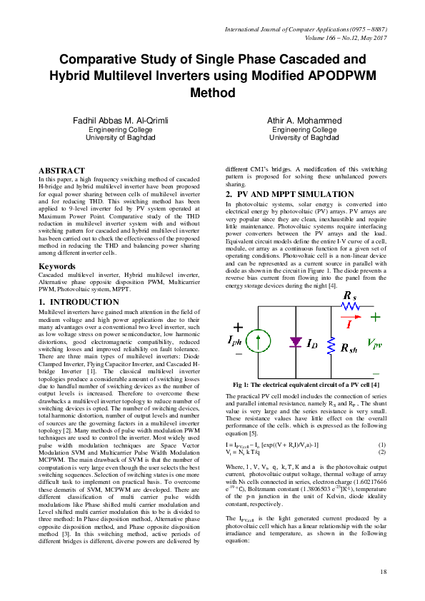 (PDF) Comparative Study of Single Phase Cascaded and Hybrid Multilevel Inverters using Modified ...