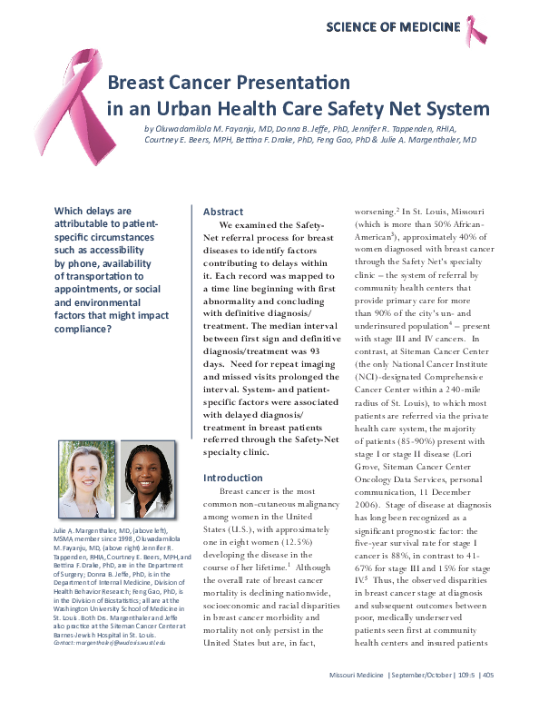 (PDF) Breast cancer presentation in an urban health care Safety Net system