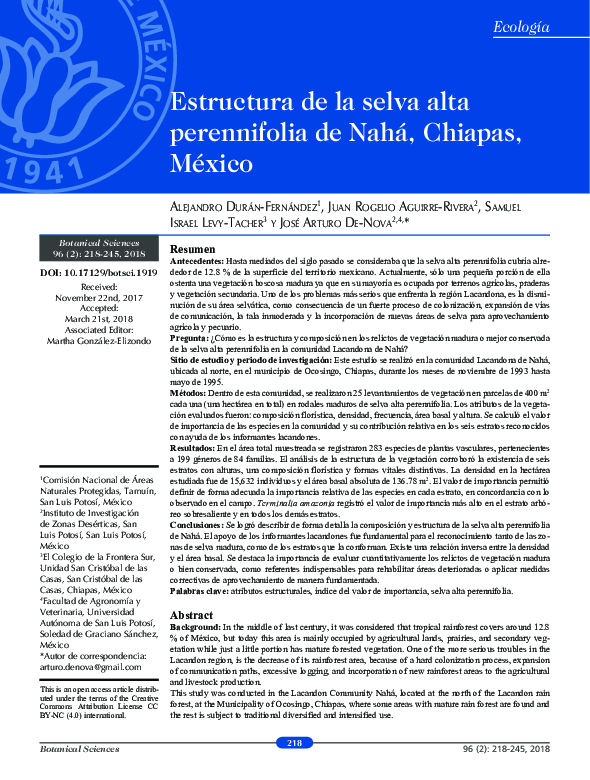 (PDF) Estructura de la selva alta perennifolia de Nahá, Chiapas, México ...