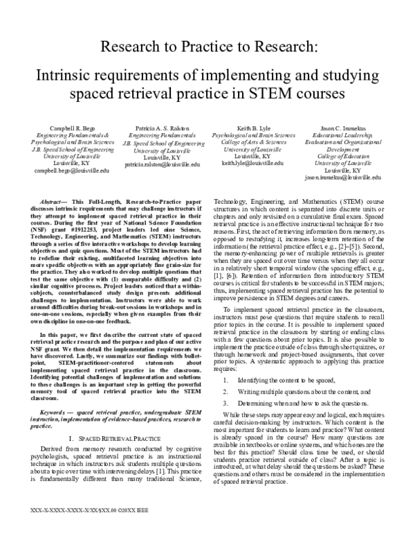 (PDF) Research to Practice to Research: Intrinsic requirements of ...