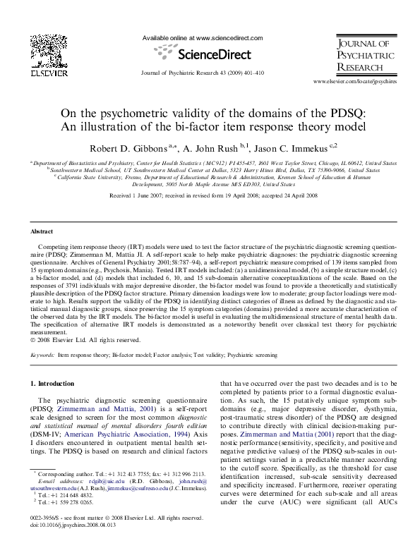 (PDF) On the psychometric validity of the domains of the PDSQ: An ...