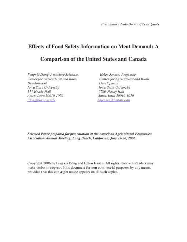 (PDF) Effects of Food Safety Information on Meat Demand: A Comparison ...