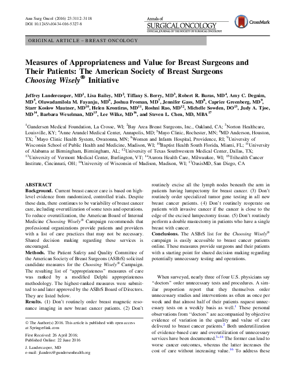 (PDF) Measures of Appropriateness and Value for Breast Surgeons and ...