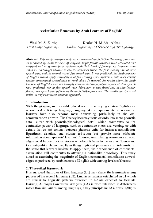 (PDF) Assimilation Processes by Arab Learners of English