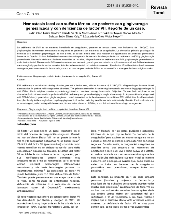 (PDF) Hemostasia local con sulfato ferrico en paciente con ...