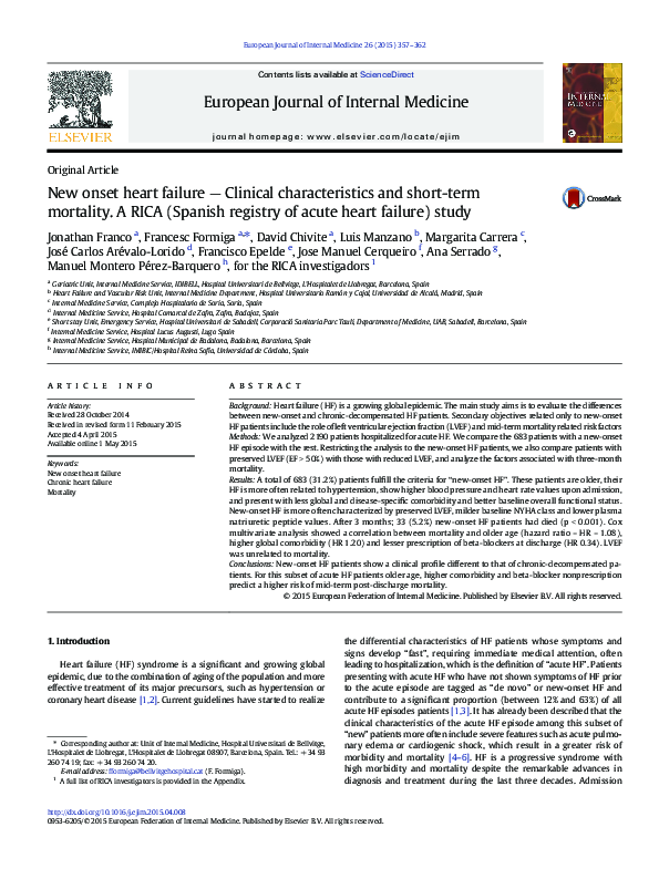 (PDF) New onset heart failure — Clinical characteristics and short-term ...