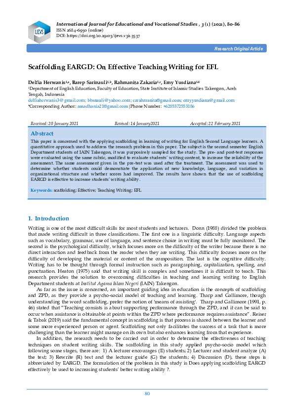 (PDF) Scaffolding EARGD: On Effective Teaching Writing for EFL