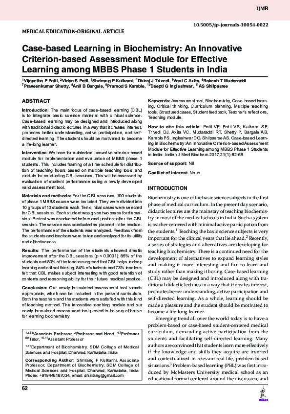 (PDF) Case-based Learning in Biochemistry: An Innovative Criterion ...