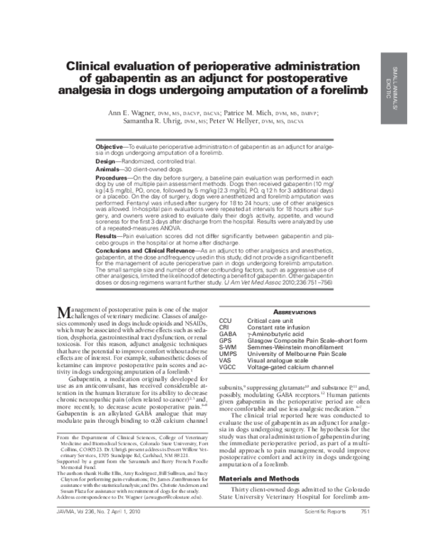 (PDF) Clinical evaluation of perioperative administration of gabapentin ...