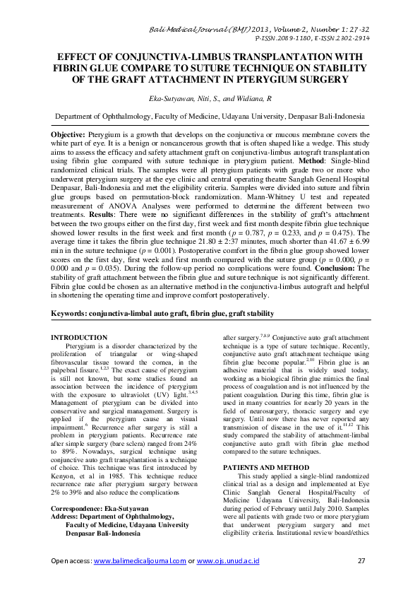 (PDF) Effect of Conjunctiva-Limbus Transplantation with Fibrin Glue ...
