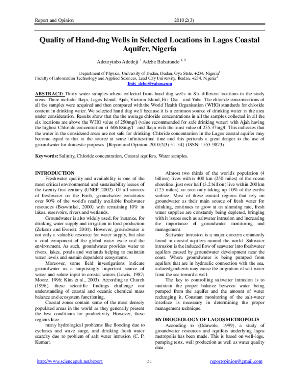 (PDF) Quality of Hand-dug Wells in Selected Locations in Lagos Coastal ...