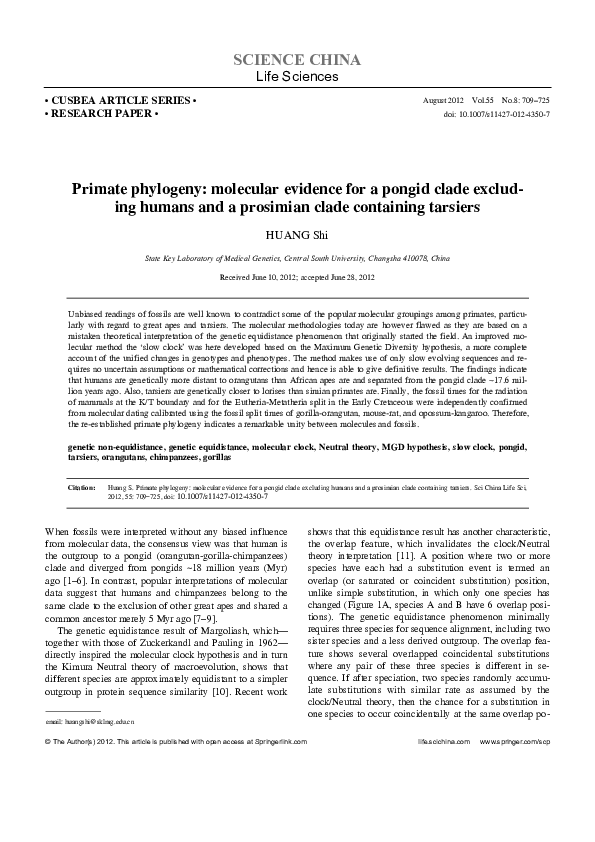 (PDF) Primate phylogeny: molecular evidence for a pongid clade ...