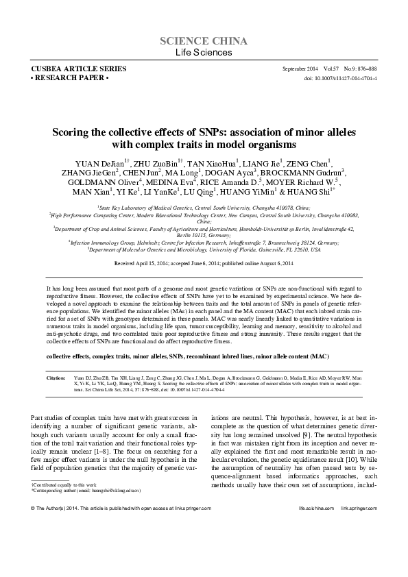 (PDF) Methods for scoring the collective effect of SNPs: Minor alleles ...