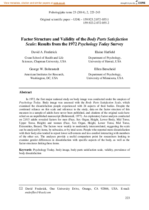(PDF) Factor structure and validity of the Body Parts Satisfaction ...