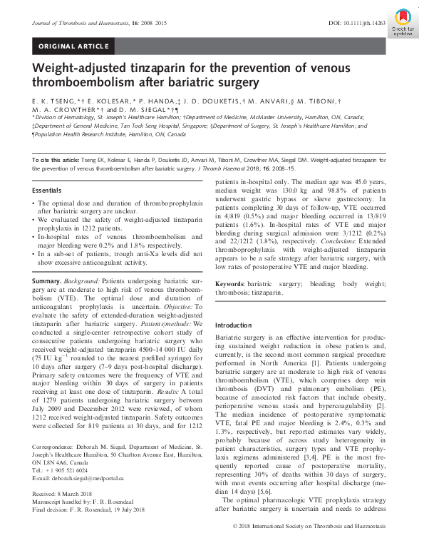 (PDF) Weight-adjusted tinzaparin for the prevention of venous ...
