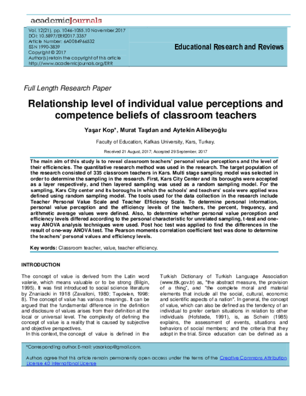 (PDF) Relationship level of individual value perceptions and competence ...